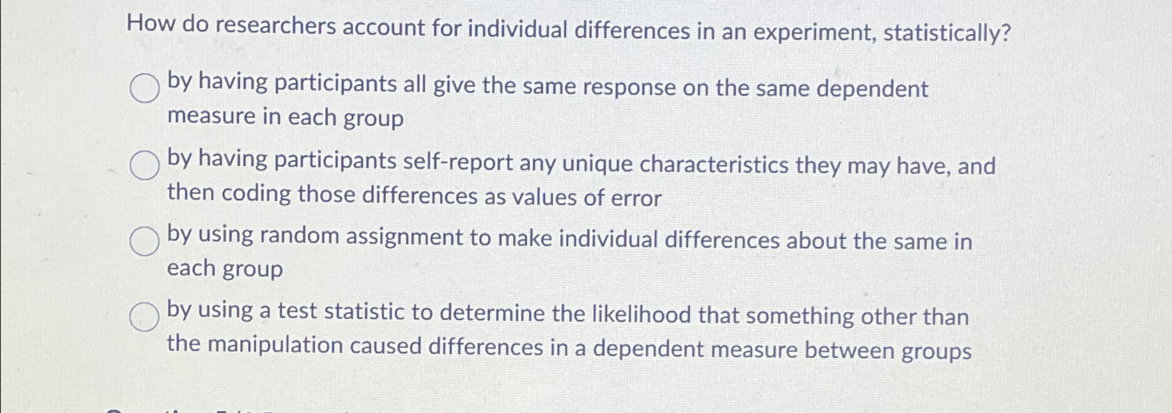 Solved How do researchers account for individual differences | Chegg.com
