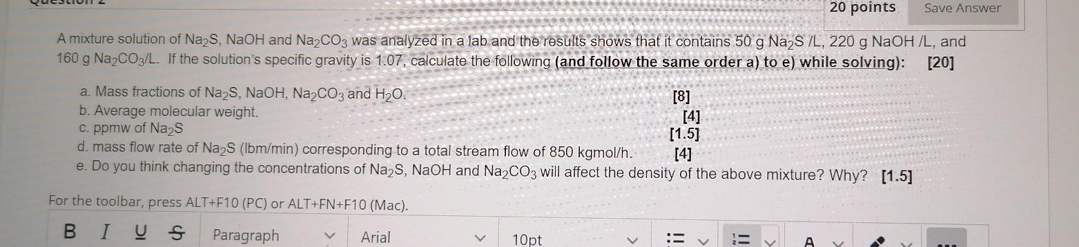 Solved 20 points Save Answer A mixture solution of Na2S, | Chegg.com
