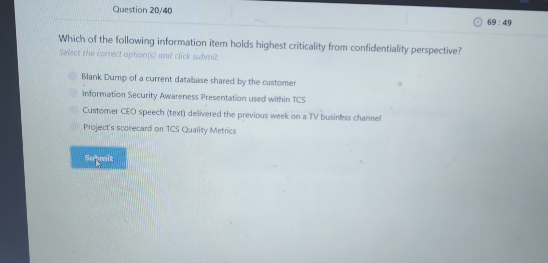 Solved Question 20/40Which of the following information item | Chegg.com