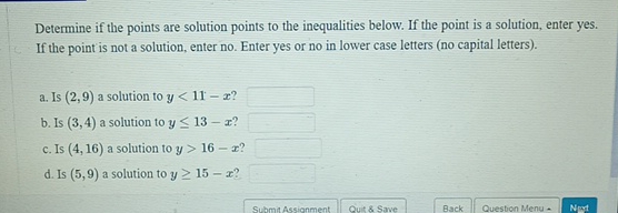 Solved Determine if the points are solution points to the | Chegg.com