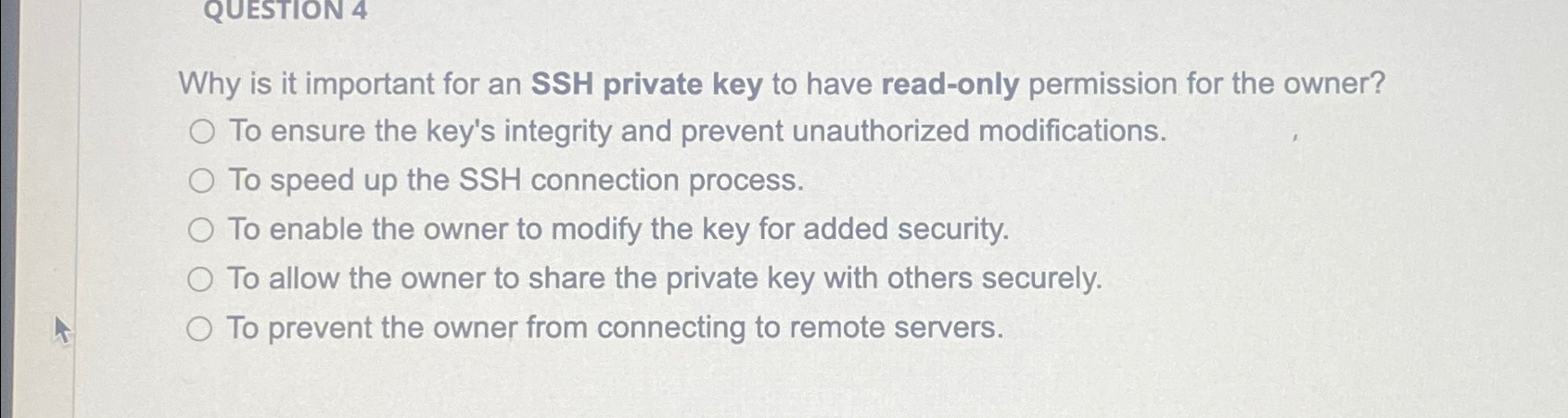 Solved Why is it important for an SSH private key to have | Chegg.com