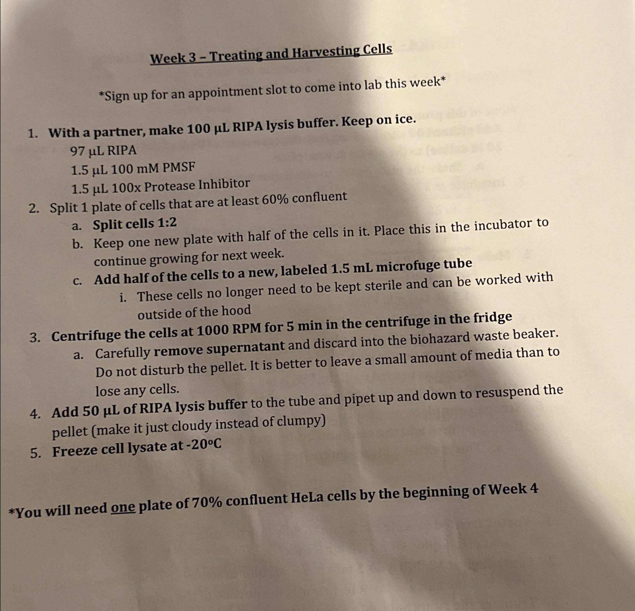 Solved Week 3 - ﻿Treating and Harvesting CellsWith a | Chegg.com