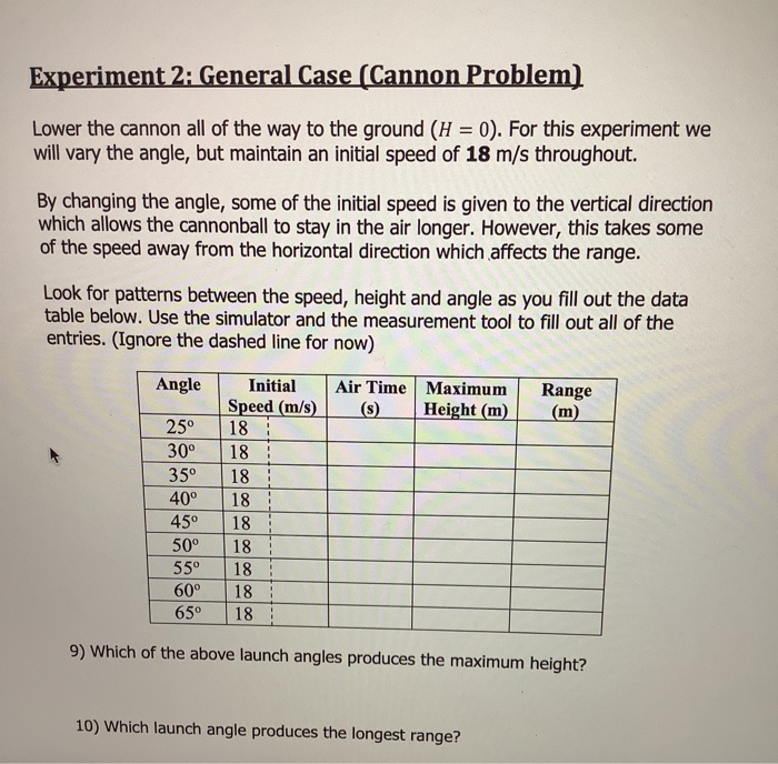 Experiment 2: General Case (Cannon Problem) Lower the | Chegg.com