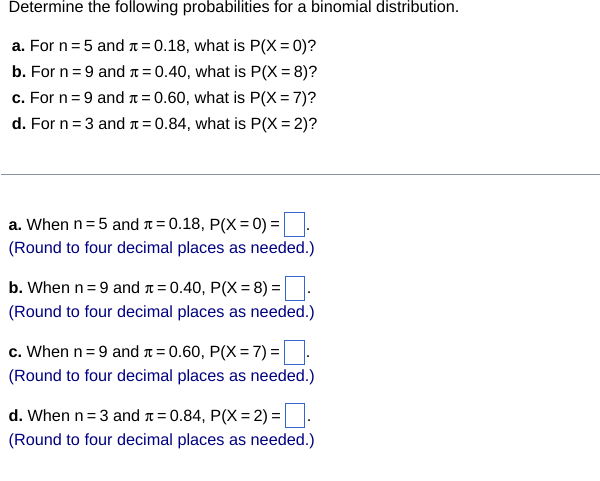 Determine the following probabilities for a binomial | Chegg.com