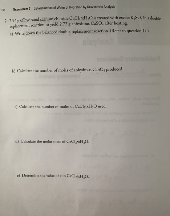 Solved 2.94 g of hydrated calcium chloride Cacl2.xH2O is | Chegg.com