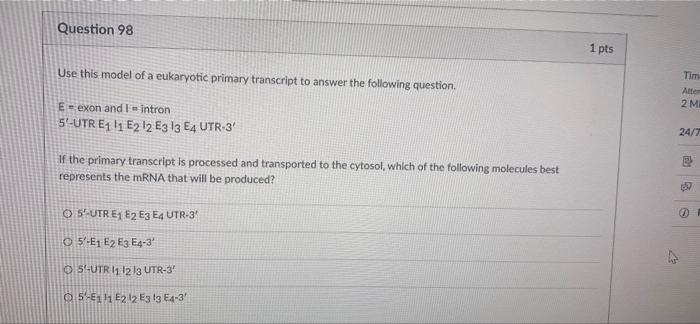 Solved Question 98 1 pts Use this model of a eukaryotic | Chegg.com