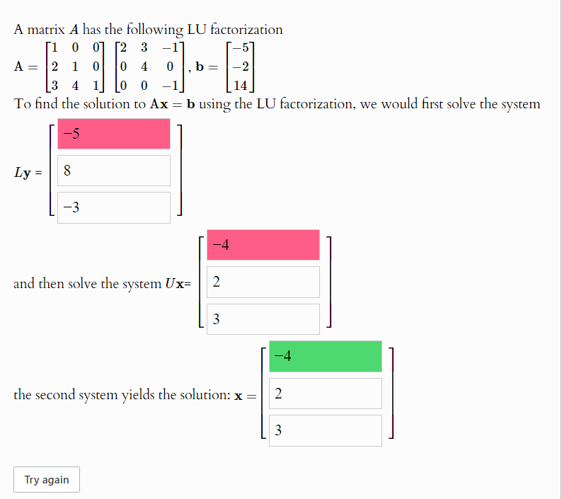 Solved A matrix A has the following LU | Chegg.com