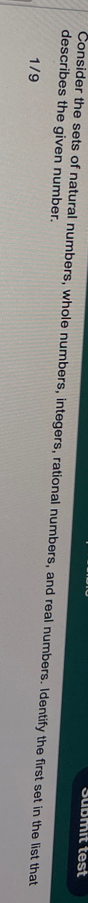 Solved Consider the sets of natural numbers, whole numbers, | Chegg.com
