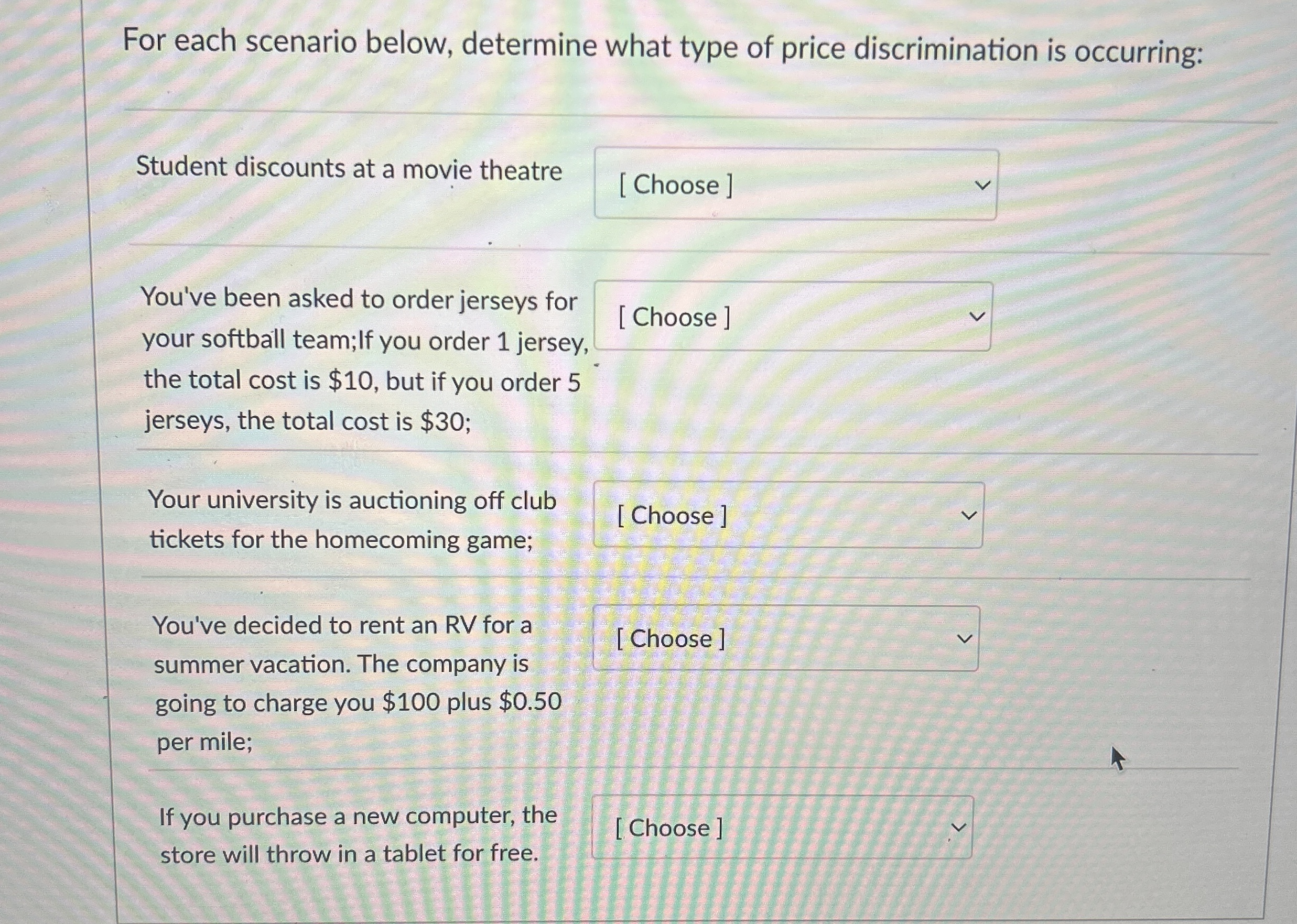 Solved For each scenario below, determine what type of price | Chegg.com