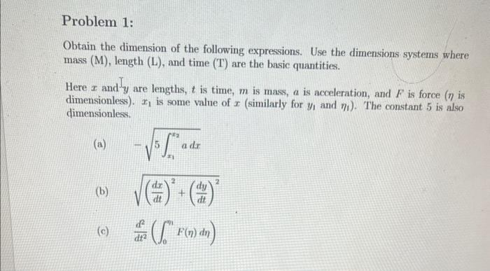 Solved Obtain the dimension of the following expressions. | Chegg.com