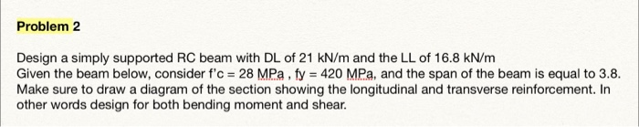 Solved Design a simply supported RC beam with DL of 21 kN/m | Chegg.com