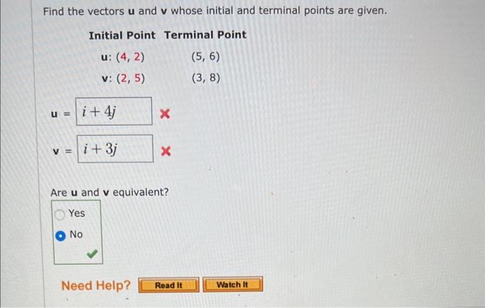 Solved Find the vectors u and v whose initial and terminal | Chegg.com