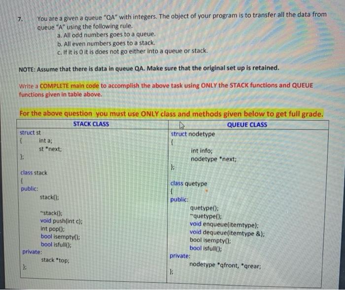 Solved 7. You are a given a queue "QA" with integers. The | Chegg.com