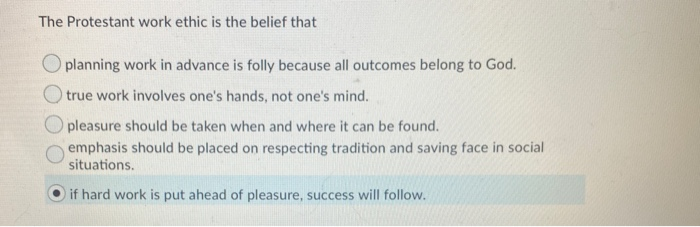Solved The Protestant work ethic is the belief that planning | Chegg.com