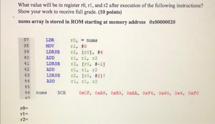 Solved What value will be in register ro, rl, and r2 after | Chegg.com
