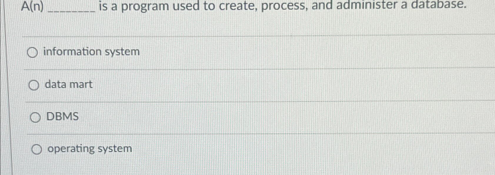 Solved A(n) ﻿is a program used to create, process, and | Chegg.com