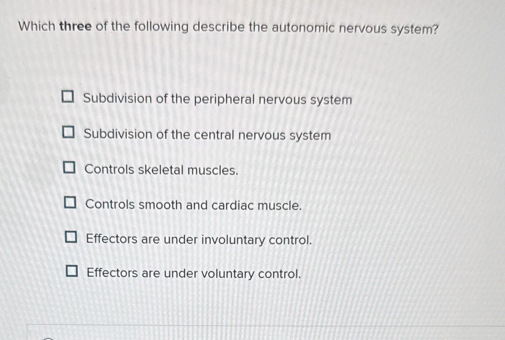 Solved Which three of the following describe the autonomic | Chegg.com