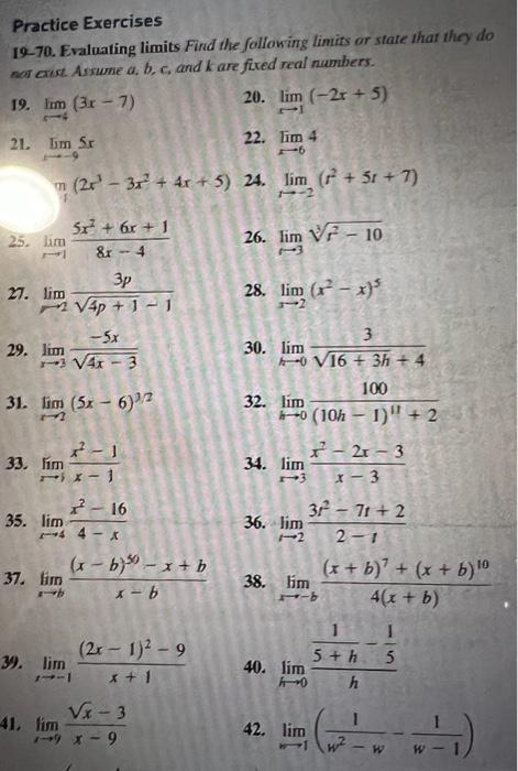 Solved Practice Exercises 19-70. Evaluating limits Find the | Chegg.com