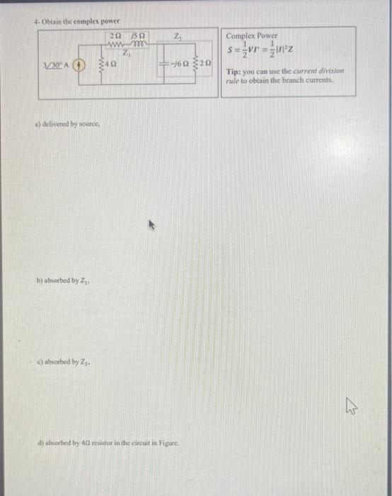 Solved 4-Oblain the comples pawer Complex Power | Chegg.com