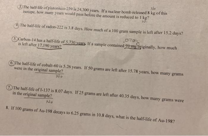Solved No 3) The half-life of plutonium-239 is 24,300 years. | Chegg.com