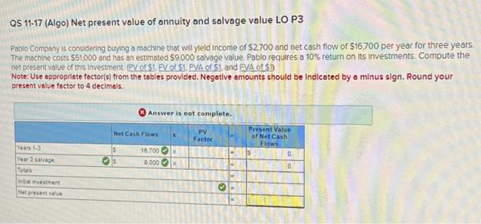 QS 11-17 (Algo) Net present value of annuity and | Chegg.com