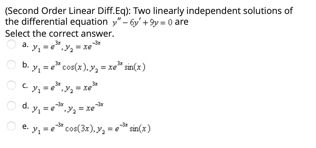 Solved (Second ﻿Order Linear Diff.Eq): Two linearly | Chegg.com