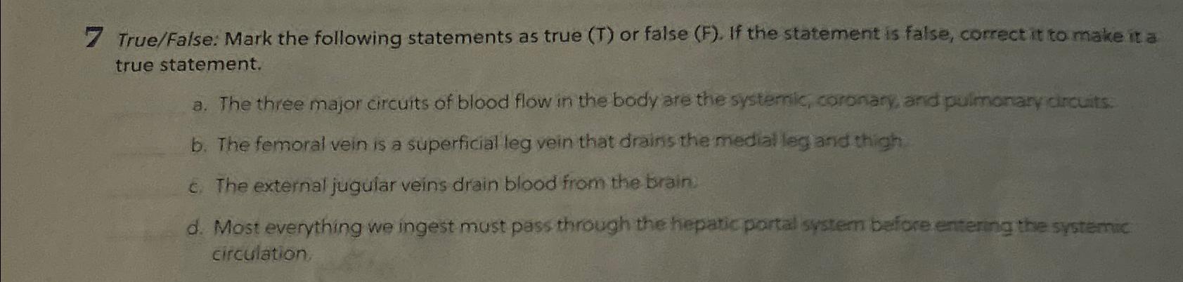 Solved 7 ﻿True/False: Mark the following statements as true | Chegg.com