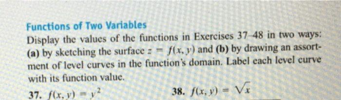 Functions of Two Variables Display the values of the | Chegg.com