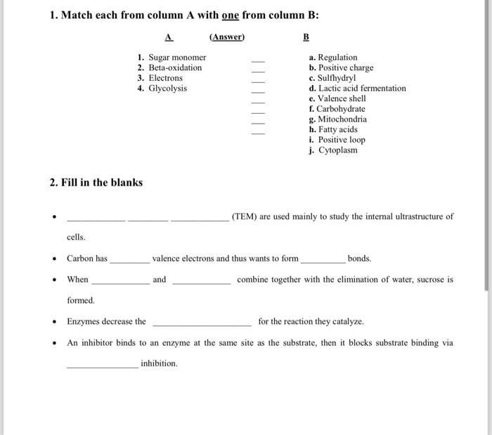 Solved 1. Match each from column A with one from column B: | Chegg.com