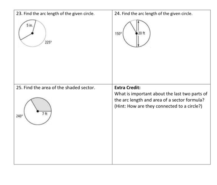 Solved 23. Find the arc length of the given circle. 24. Find | Chegg.com