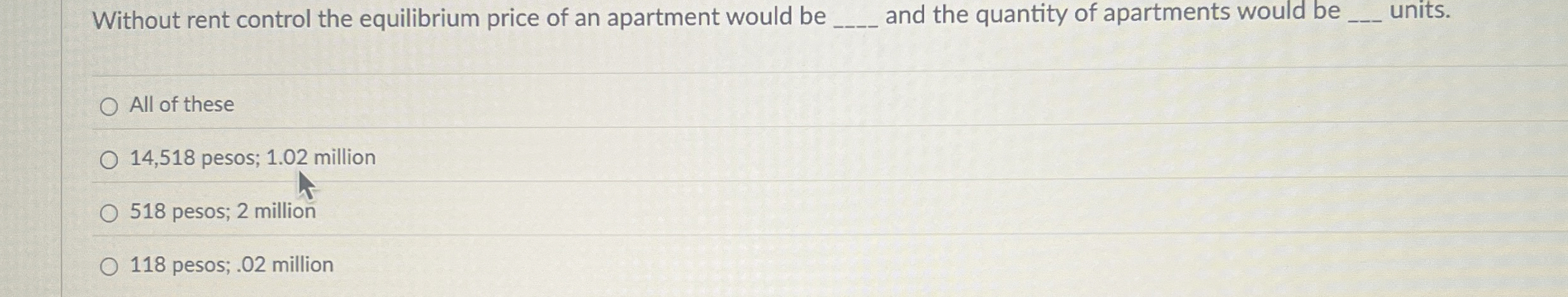 Solved Without rent control the equilibrium price of an | Chegg.com