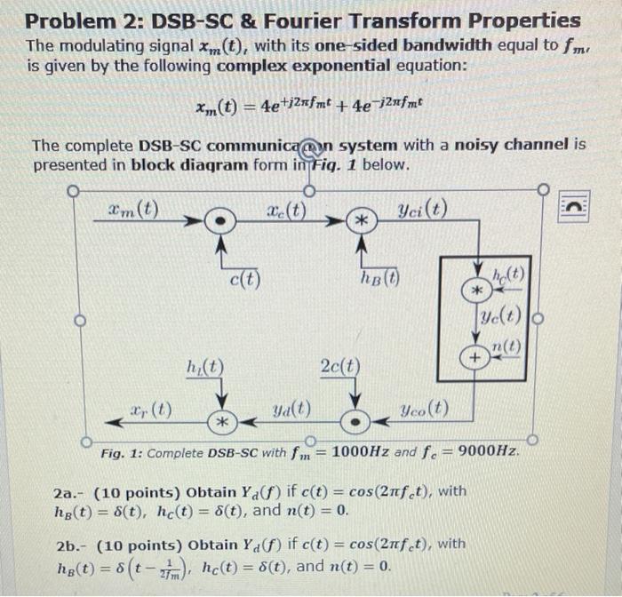 Solved Problem 2: DSB-SC & Fourier Transform Properties The | Chegg.com