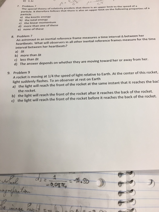 Solved e) 1.1c 7. Problem 7 The special theory of relativity | Chegg.com