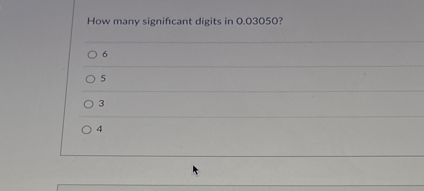 Solved How many significant digits in 0.03050?6534 | Chegg.com