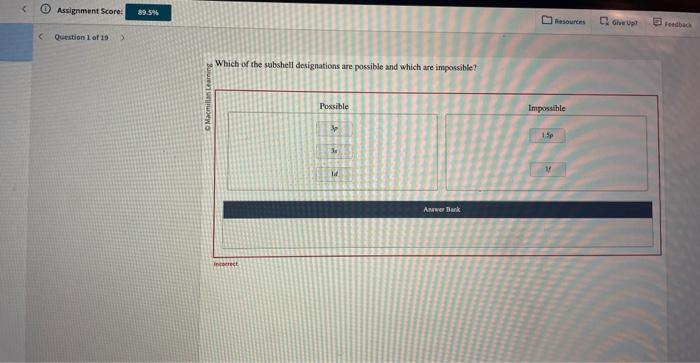 Solved Which of the subshell designations are possible and | Chegg.com