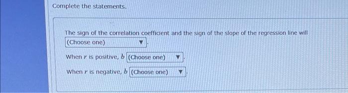 Solved Complete the statements. The sign of the correlation | Chegg.com