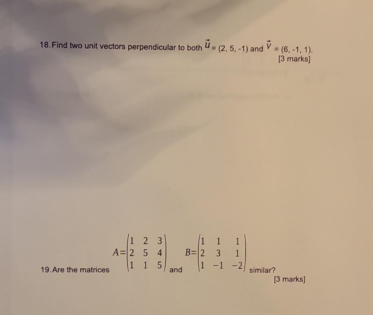 Solved 18. Find two unit vectors perpendicular to both | Chegg.com