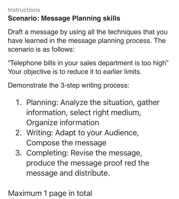 Instructions Scenario: Message Planning skills Draft | Chegg.com