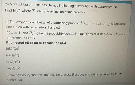 Solved (a) ﻿A branching process has Bernoulli offspring | Chegg.com