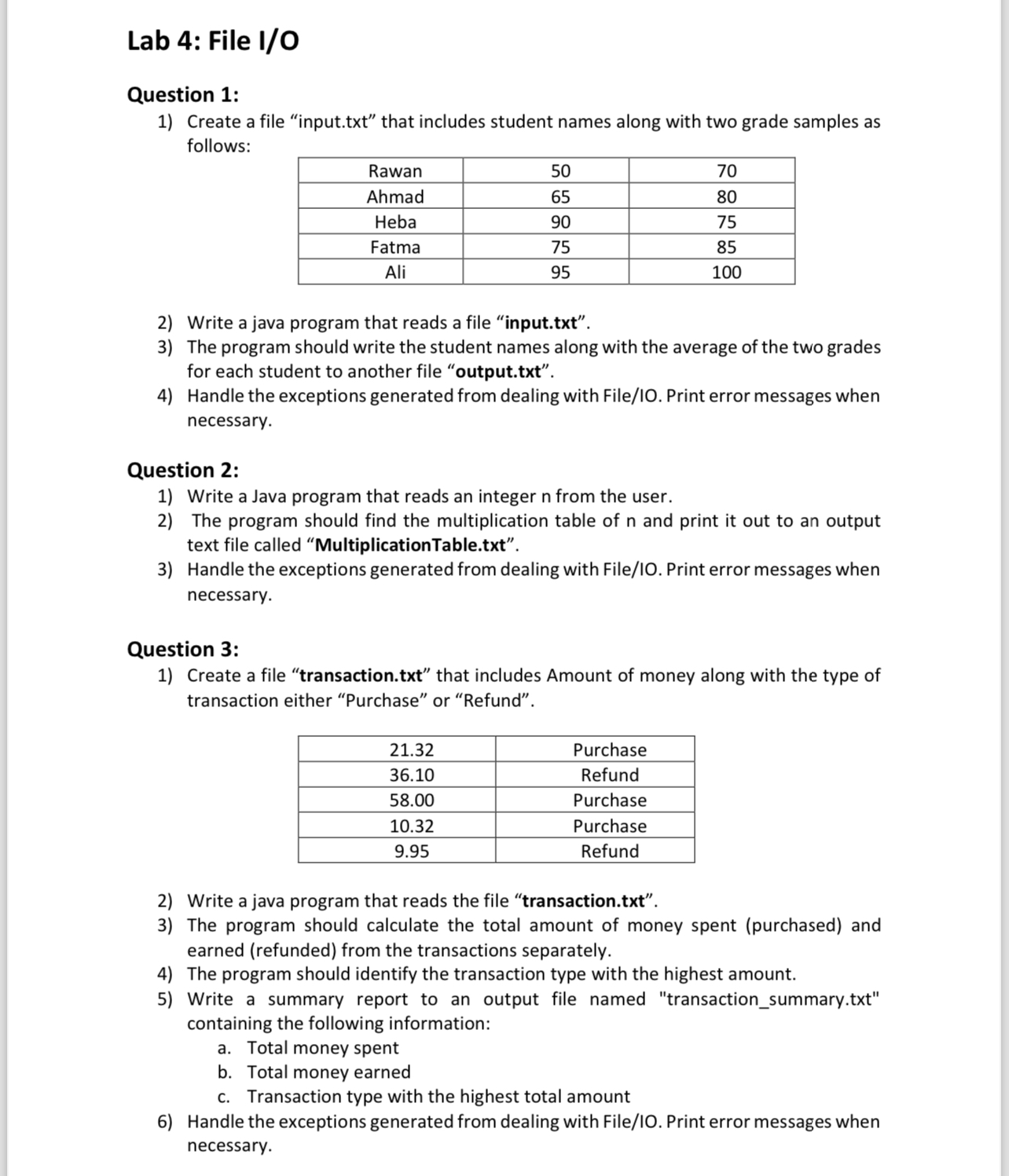 Solved Lab 4: File I/OQuestion 1:Create a file "input.txt" | Chegg.com