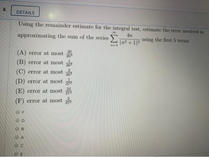 Solved Using the remainder estimate for the integral test, | Chegg.com