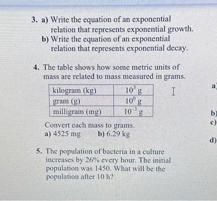 Solved 3 A Write The Equation Of An Exponential Relation