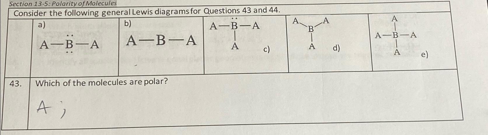 Solved Section 13-5: Polarity of MoleculesConsider the | Chegg.com