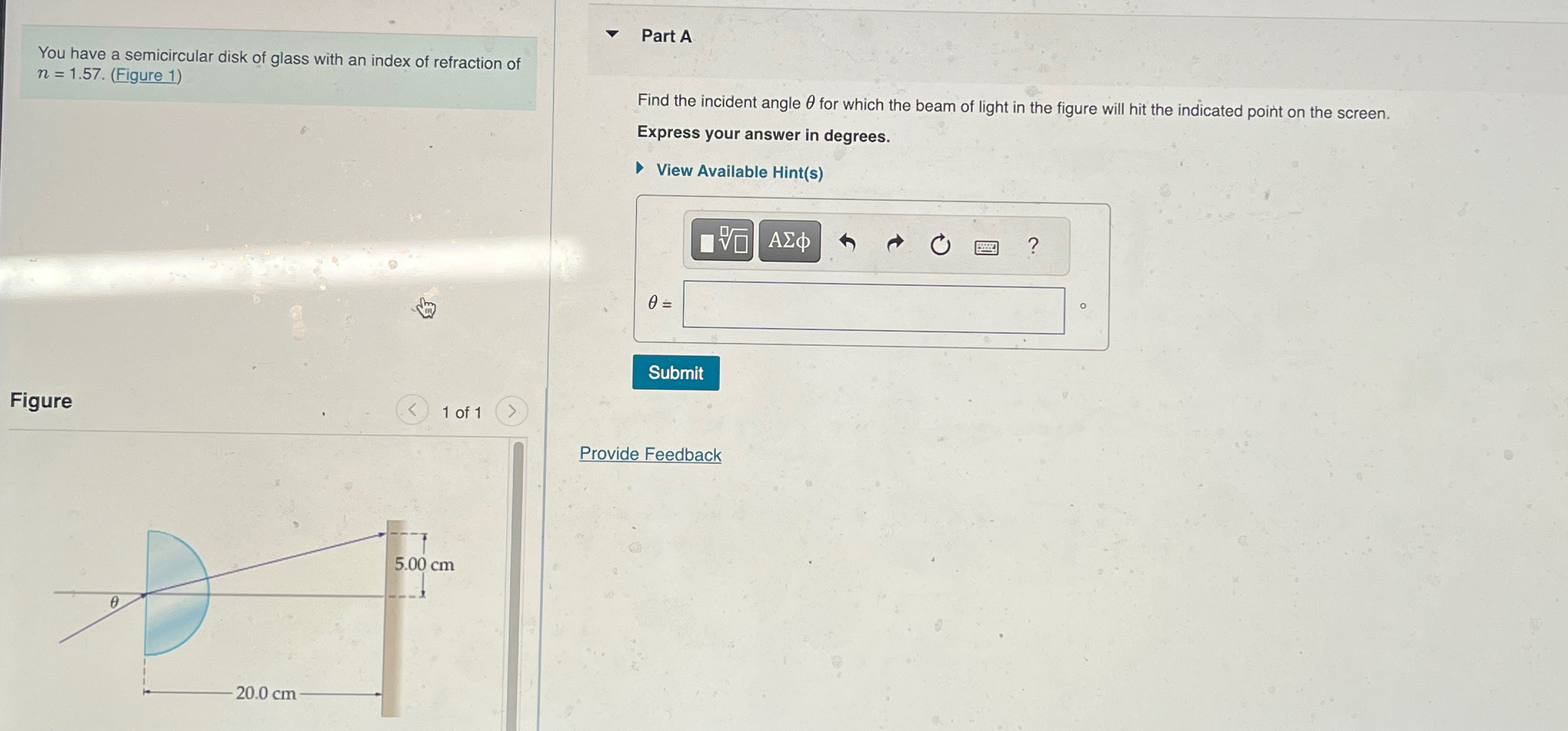 Solved You have a semicircular disk of glass with an index | Chegg.com