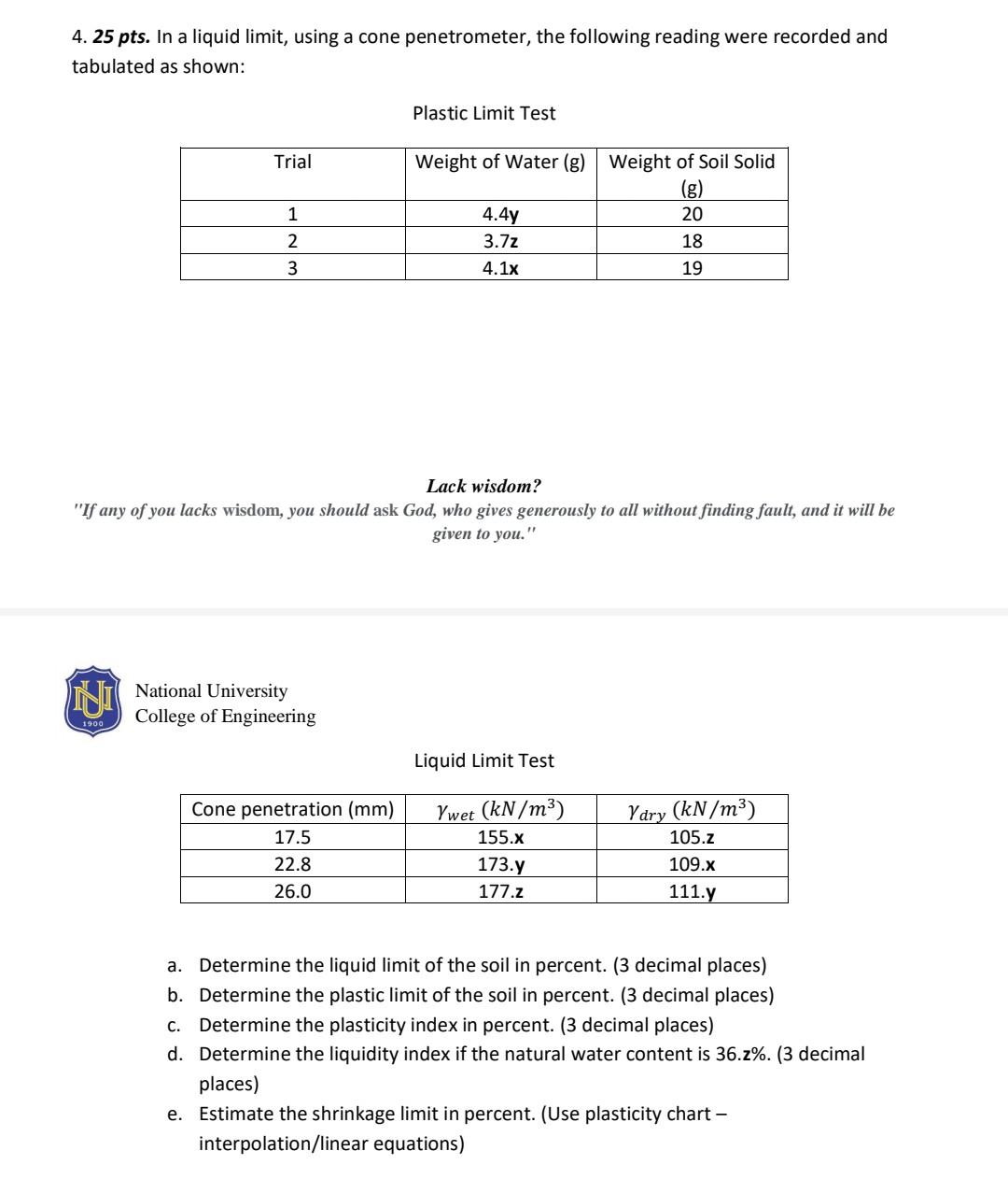 Solved 4. 25 pts. In a liquid limit, using a cone | Chegg.com