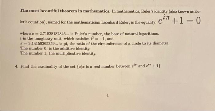 Solved The most beautiful theorem in mathematics. In | Chegg.com