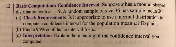 Solved 12. Basic Computation: Confidence Interval Suppose x | Chegg.com