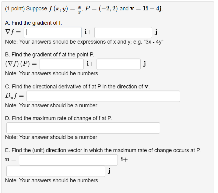 Solved (1 ﻿point) ﻿Suppose f(x,y)=xy,P=(-2,2) ﻿and | Chegg.com