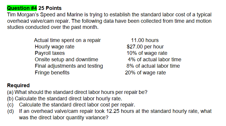 Solved Question \#4 25 ﻿PointsTim Morgan's Speed and Marine | Chegg.com