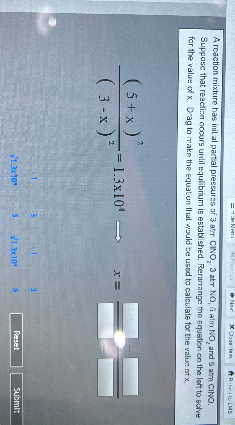 Solved Hide MenuNextClose ItemA reaction mixture has initial | Chegg.com